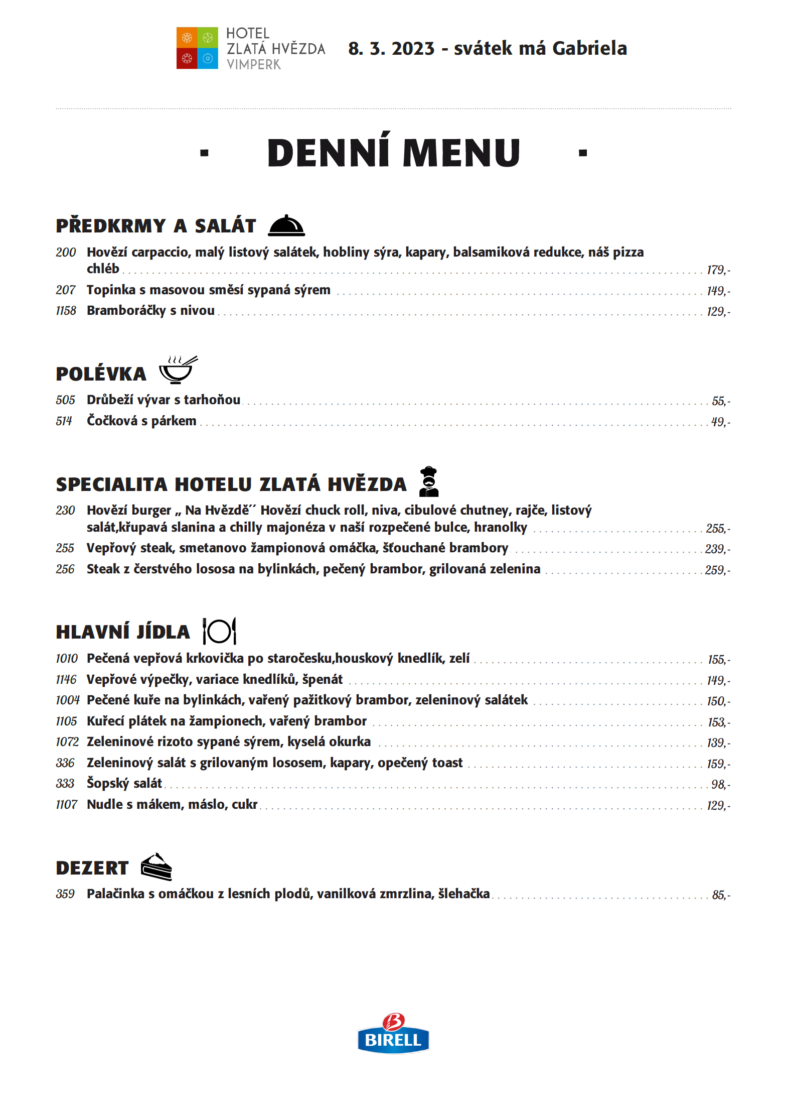 Denní menu | RESTAURACE ZLATÁ HVĚZDA